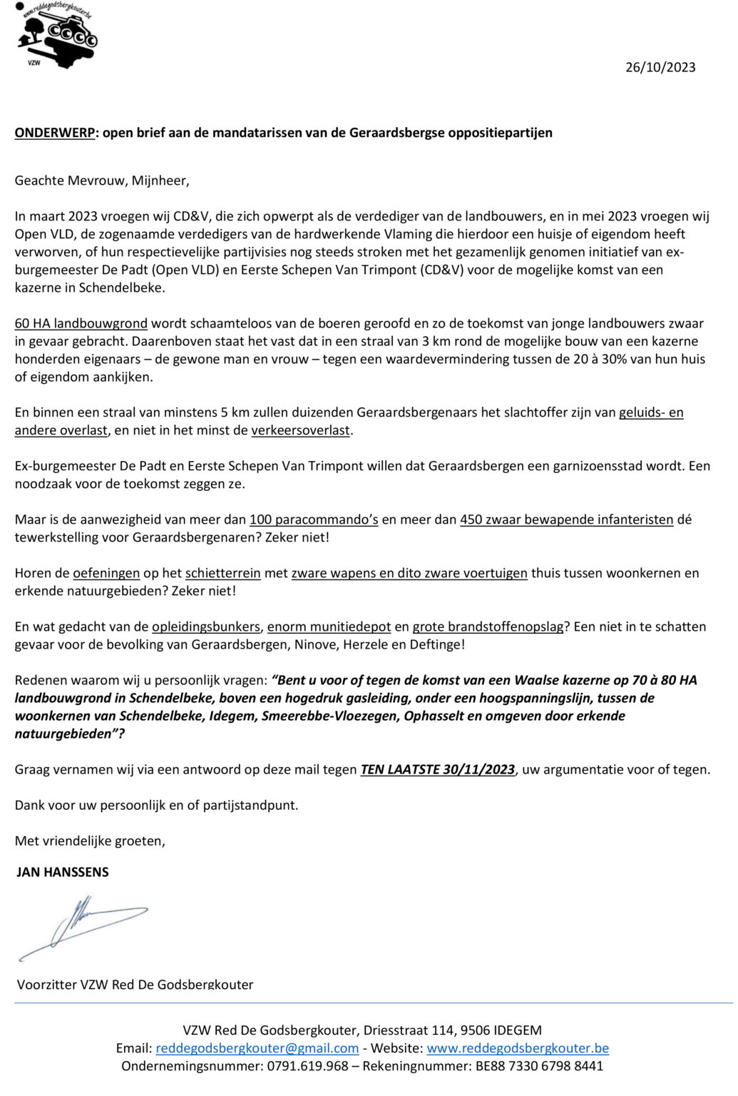 Open brieven - VZW Red De Godsbergkouter